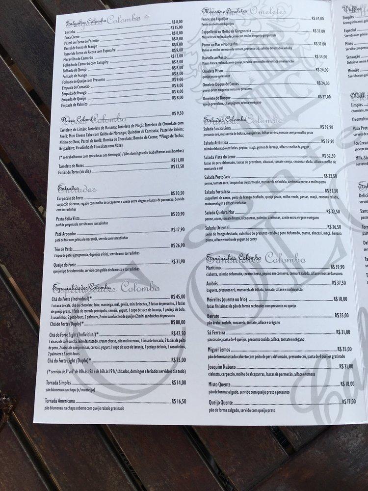 Menu at Confeitaria Colombo - Café do Forte, Rio de Janeiro, Posto 6 ...