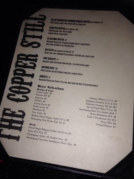 Menu at Copper Still pub & bar, Los Angeles