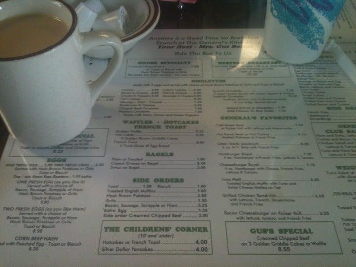 Menu at General's Kitchen restaurant, Ocean City