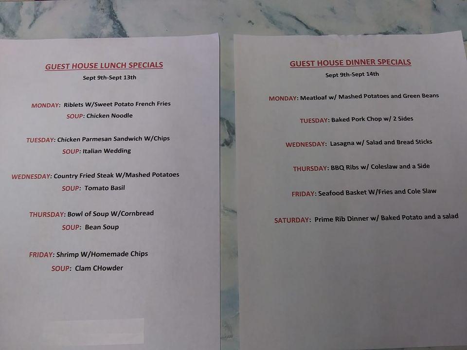 Menu at The Guest House Restaurant, Moundsville