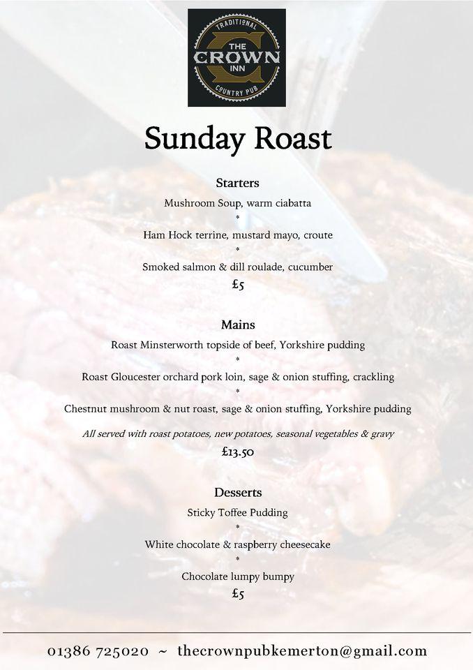Menu at The Crown Inn restaurant, Tewkesbury, High St