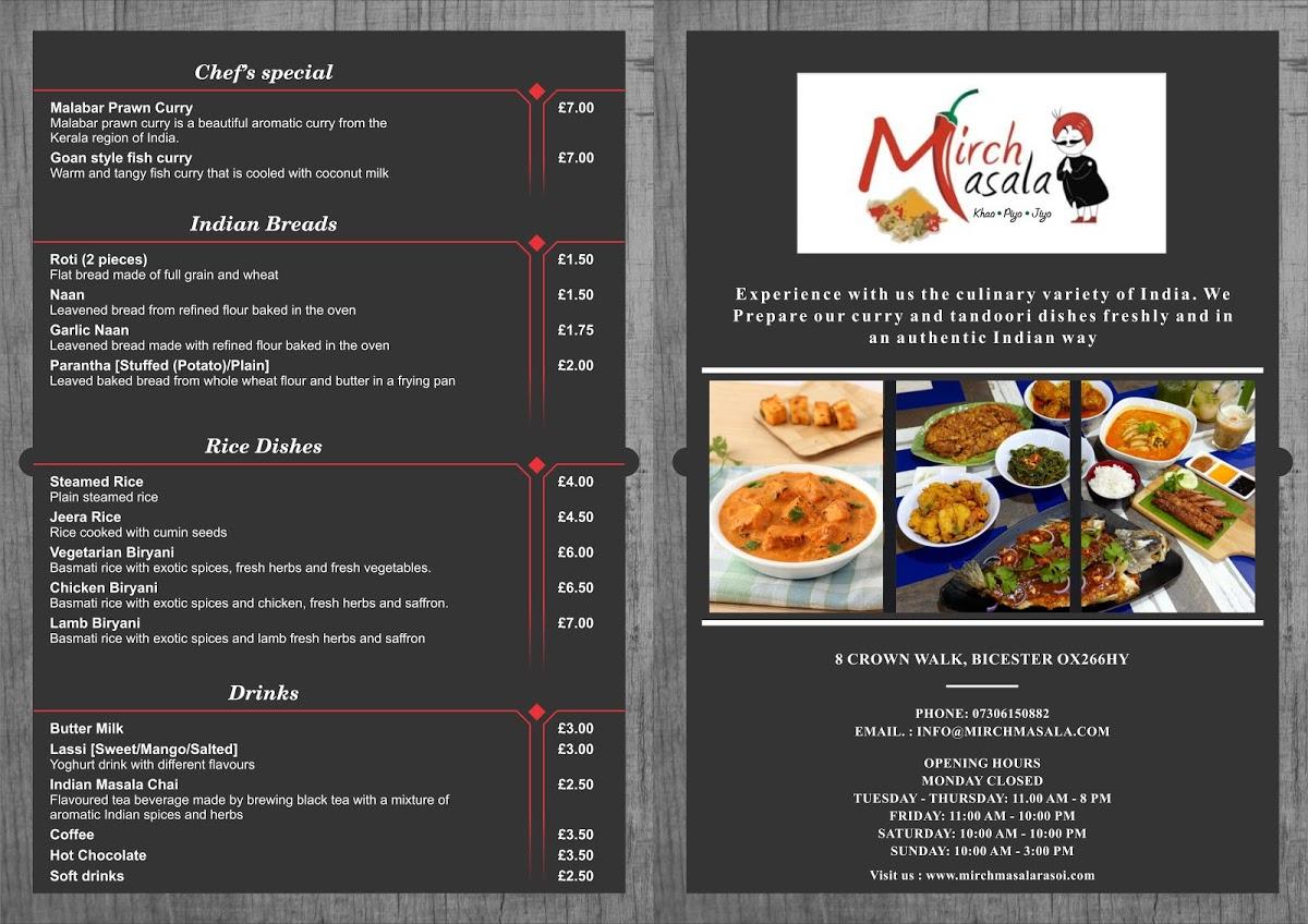 Menu at Mirch Masala Rasoi Indian Restaurant, Bicester