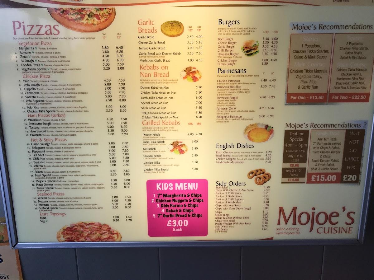 Menu at Mojoe's Cuisine fast food, Middlesbrough