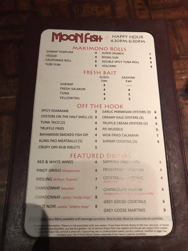 Menu at MoonFish restaurant, Orlando