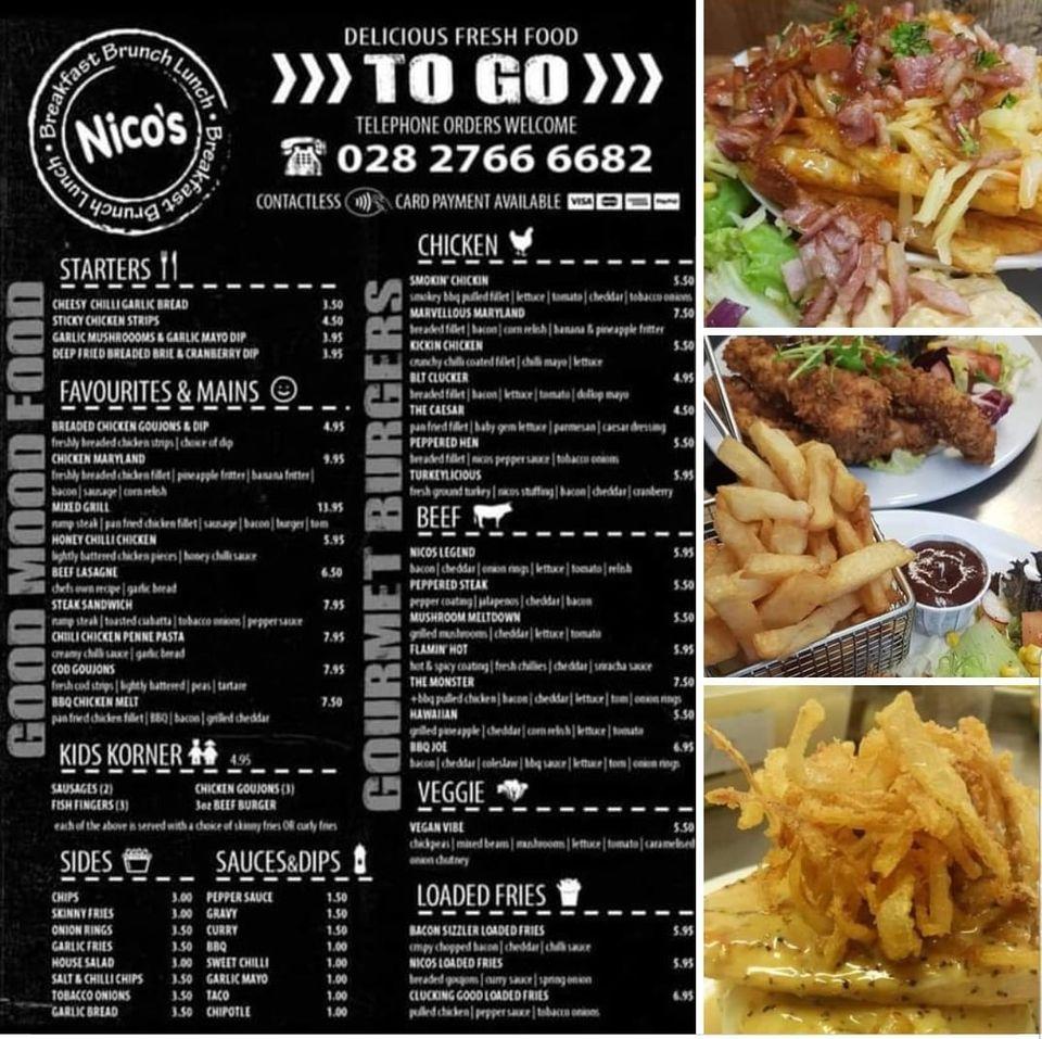 Menu at Nico's Complex restaurant, Ballymoney