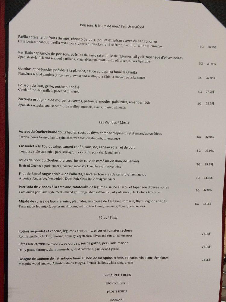 Menu au Les Pyrénées restaurant, Montréal