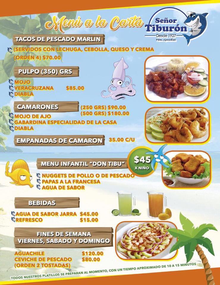 Menu at Señor Tiburón restaurant, Pachuca