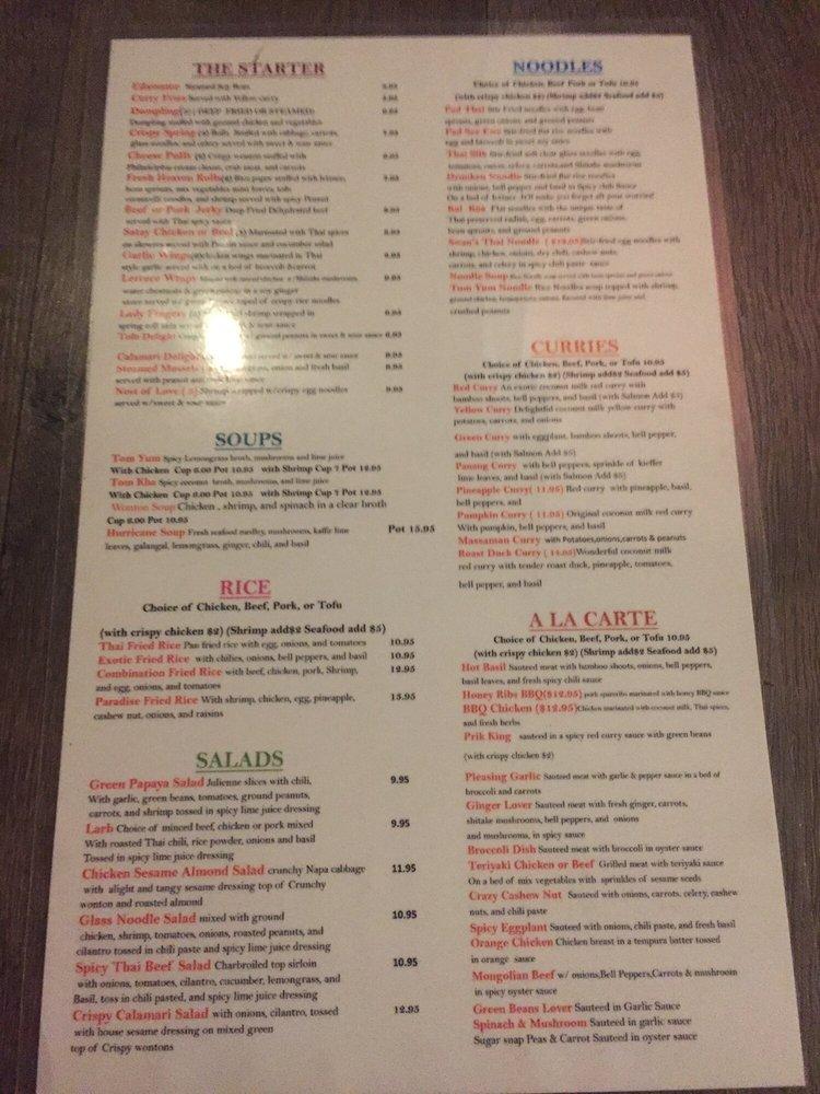 Menu at Swan Thai RPV restaurant, Rancho Palos Verdes, Palos Verdes Dr W W