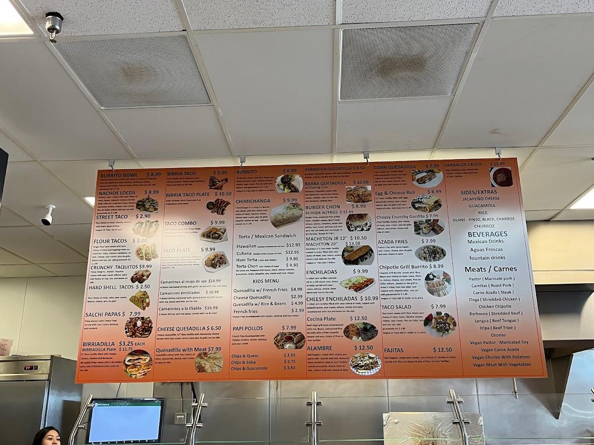 Menu at Taco Chon Mexican Grill restaurant, Burnsville