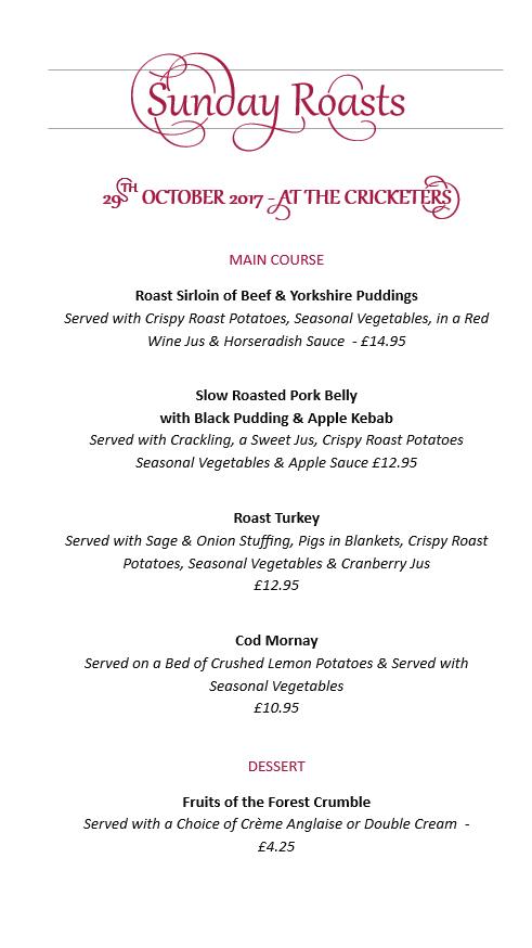 Menu at The Cricketers pub & bar, Guildford