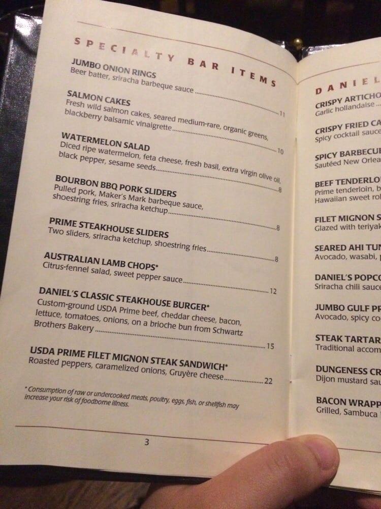 Menu at Daniel's Broiler steakhouse, Seattle, 809 Fairview Pl N