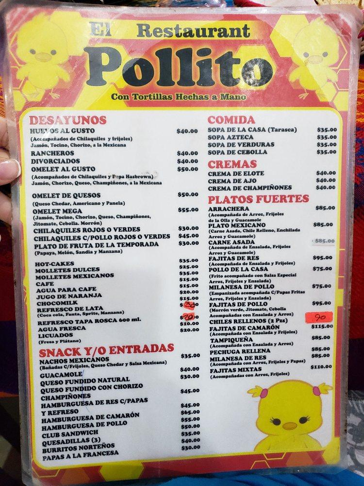 Carta del restaurante El Pollito, La Peñita del Jaltemba