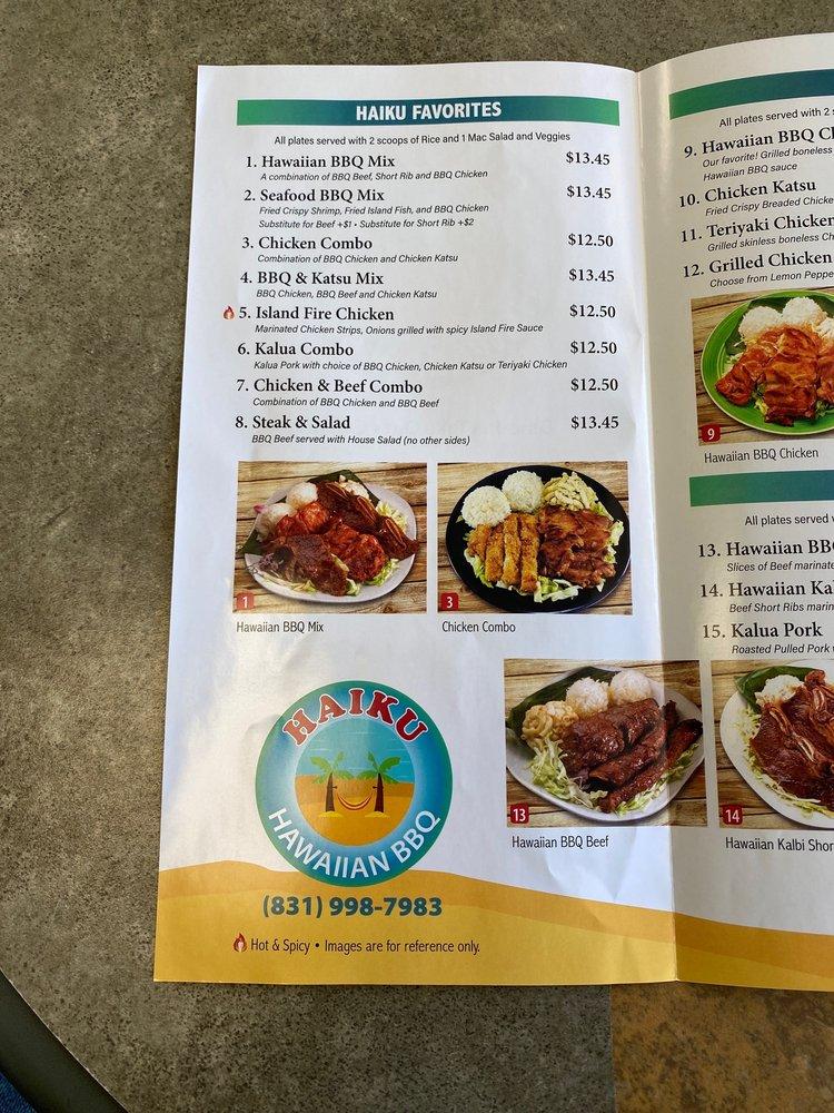 Menu at Haiku Hawaiian BBQ, Salinas