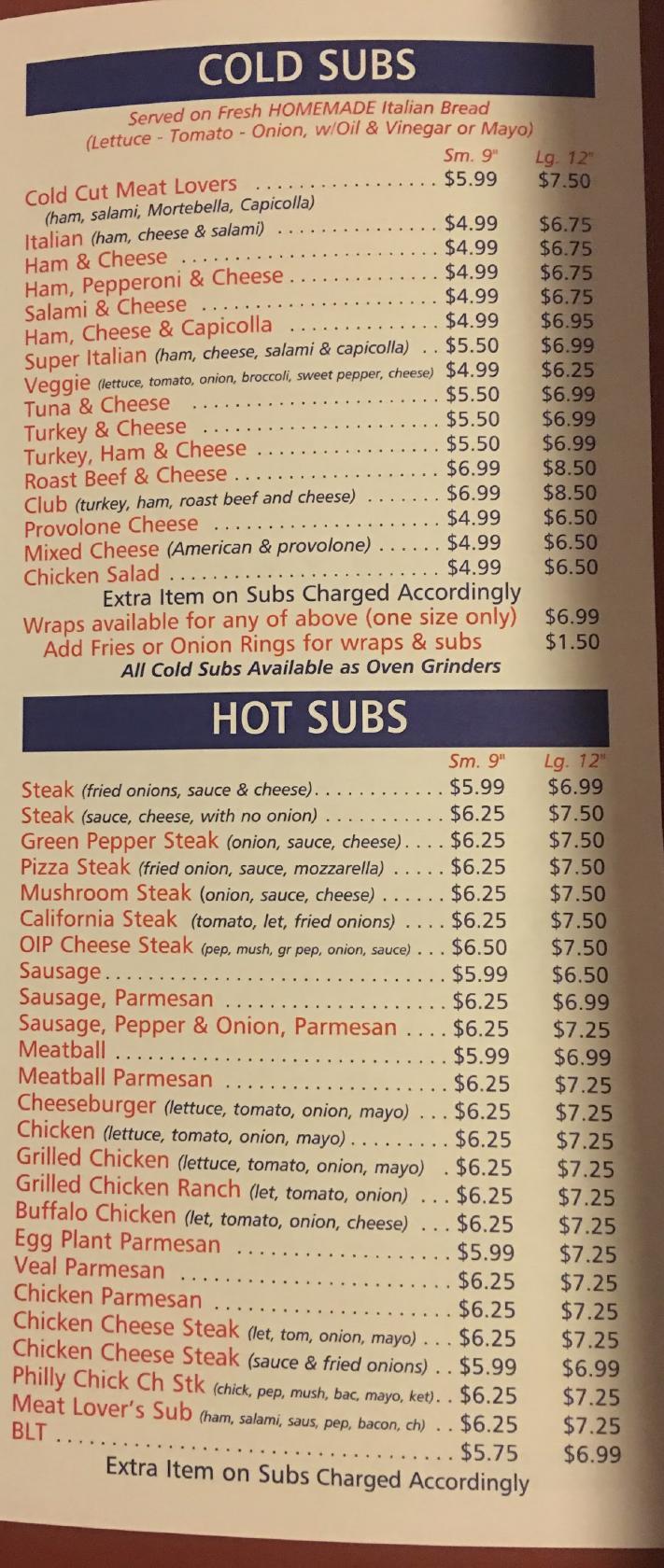 Menu at Original Italian Pizza pizzeria, Pine Grove