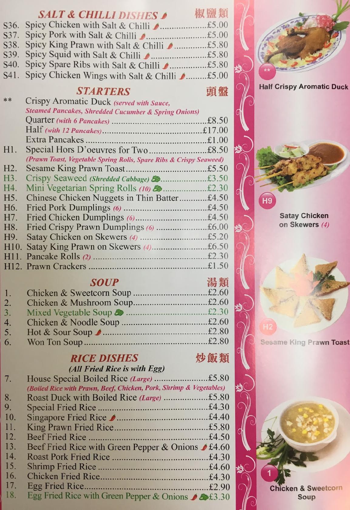 Menu at Phoenix House fast food, Stanwell