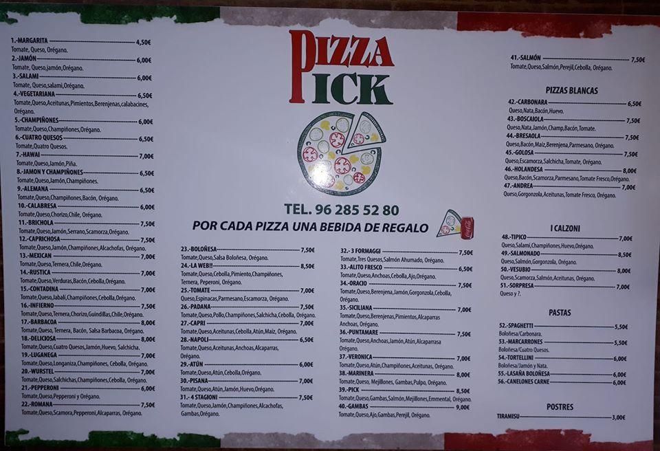 Carta del restaurante Pizza Pick, Oliva