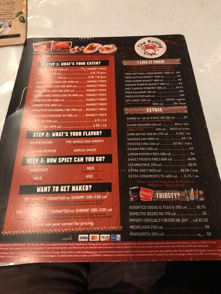 Menu at The Boiling Crab restaurant, Burbank