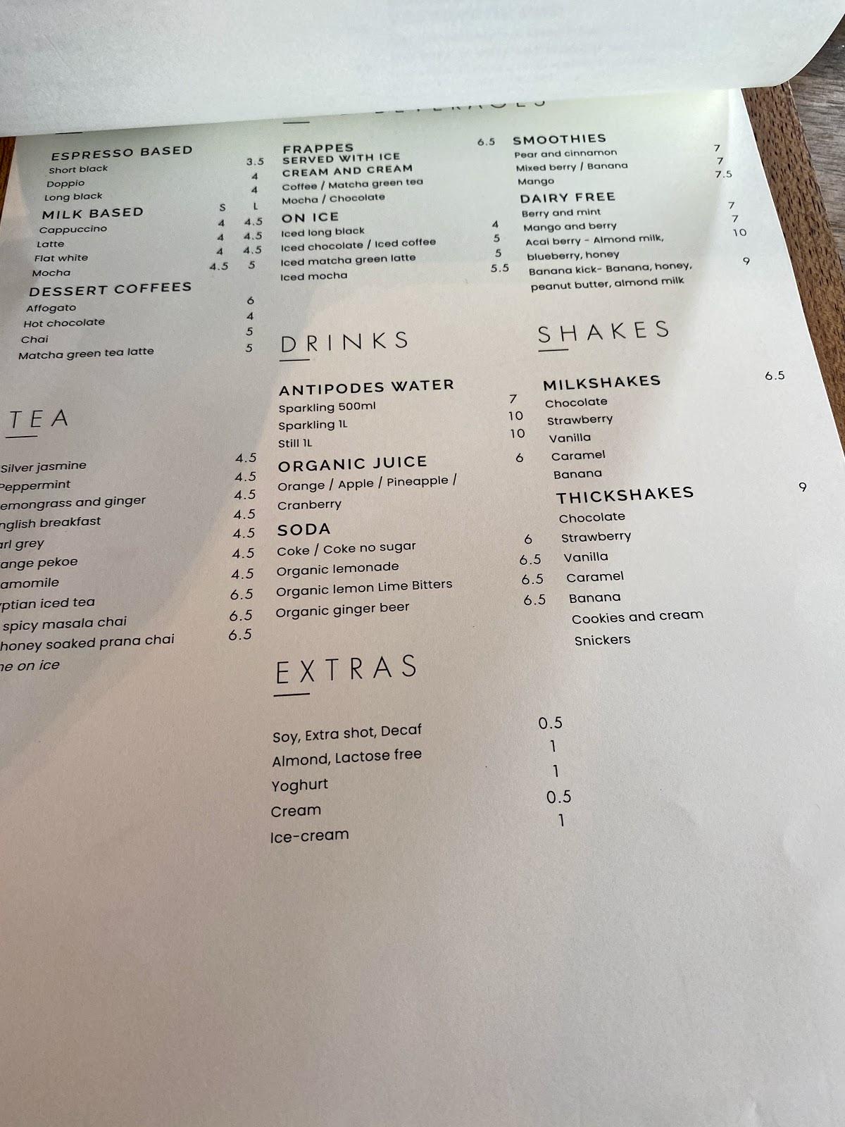 Menu at The Butcher's Block restaurant, Barangaroo