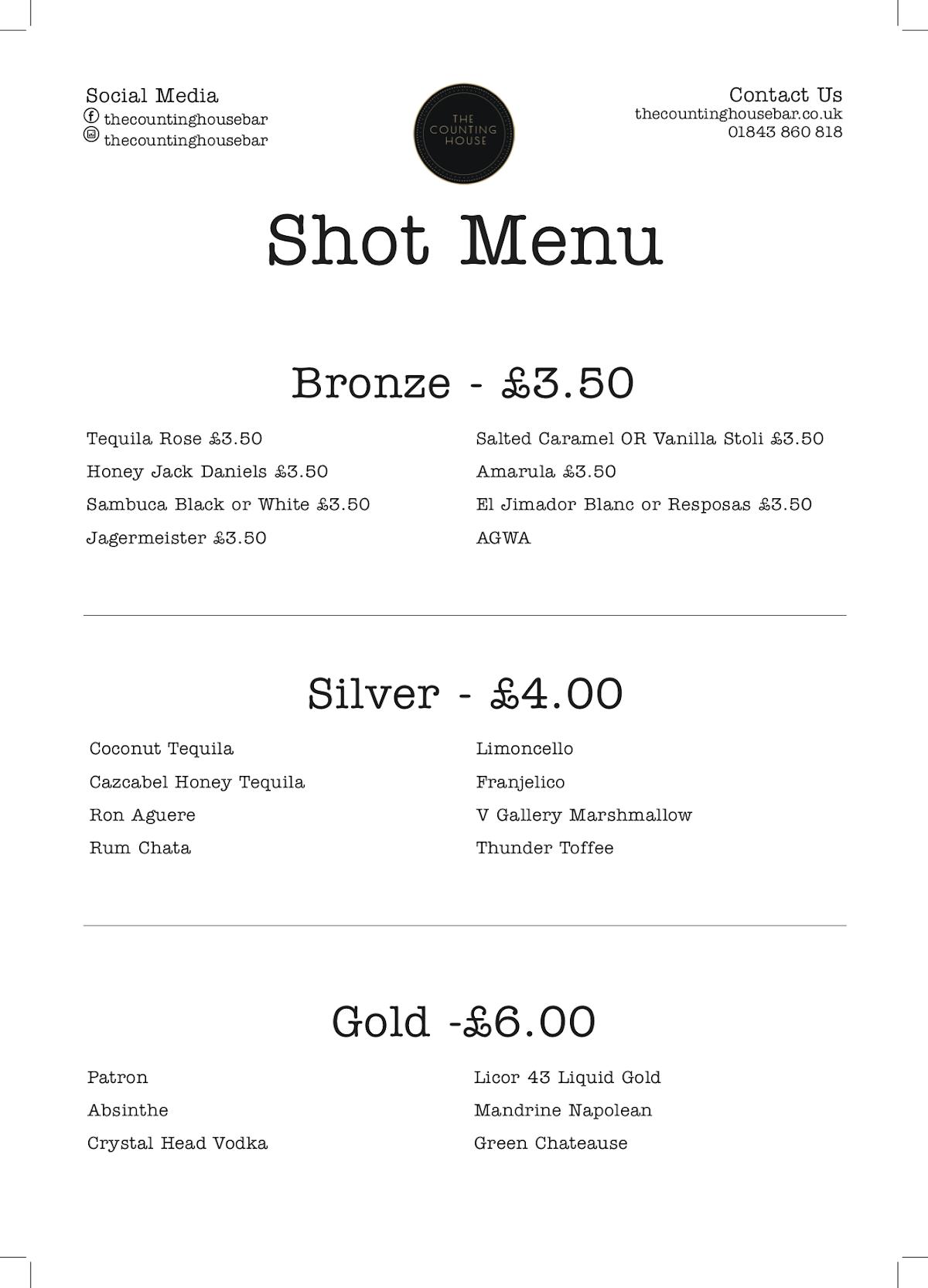 Carta de The Counting House Bar - Karaoke Gold, Broadstairs