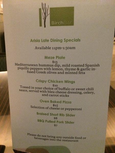 Menu at Birch Bar, Boston