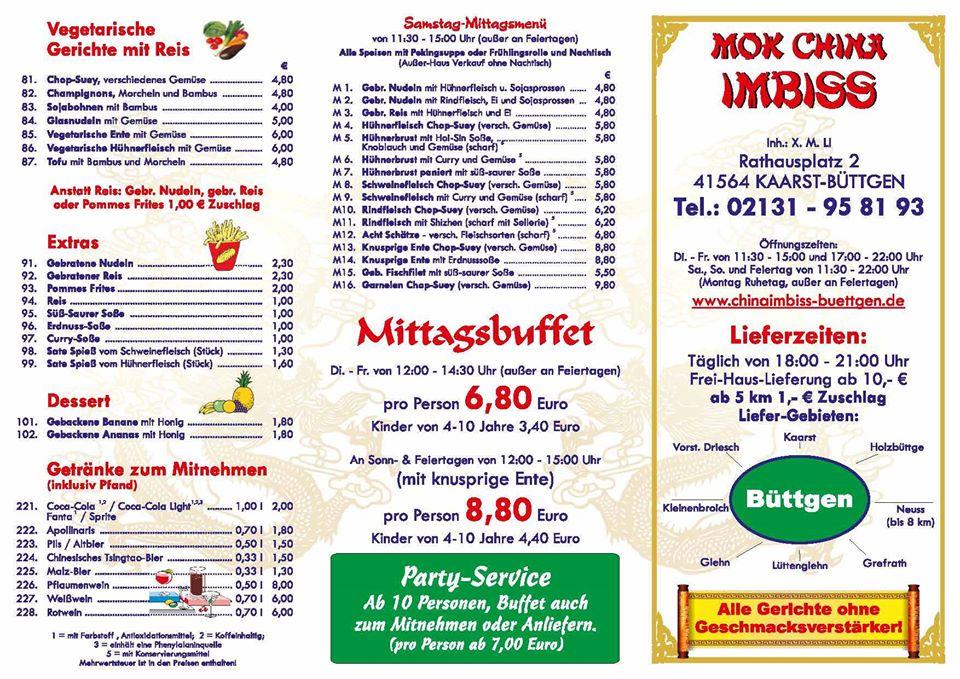 Speisekarte von Mok China Imbiss restaurant, Kaarst