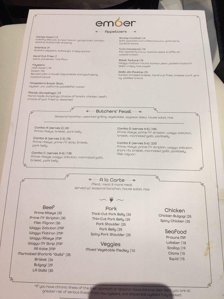 Menu at Ember Korean Steakhouse, Fort Myers