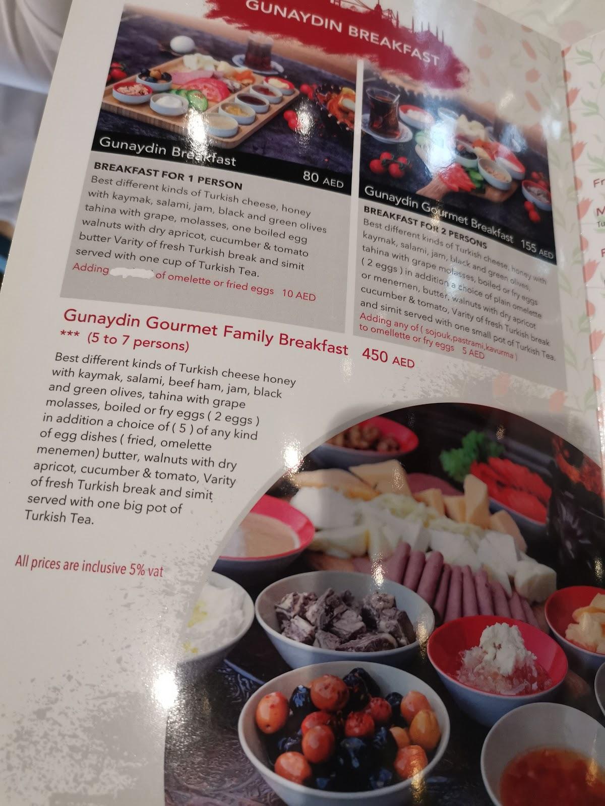Carta de Gunaydin Gourmet Bakery & Cafe, Abu Dabi