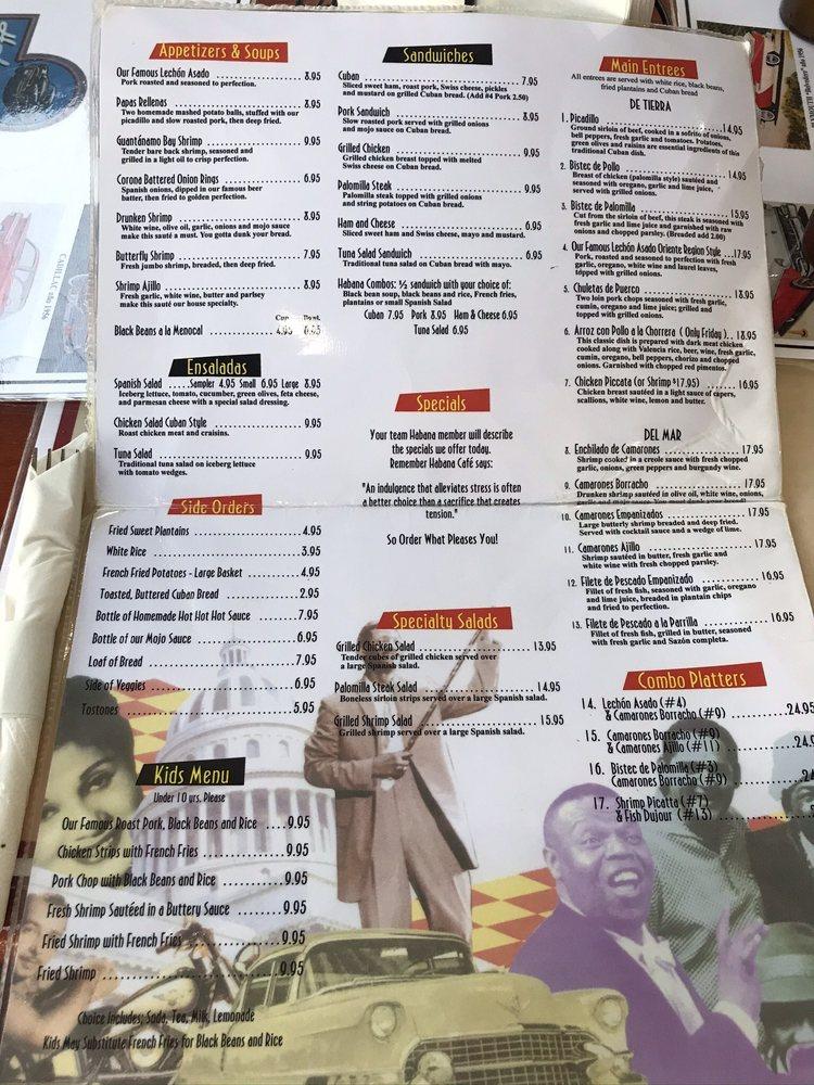 Menu at Habana Café restaurant, Gulfport, Gulfport Blvd S