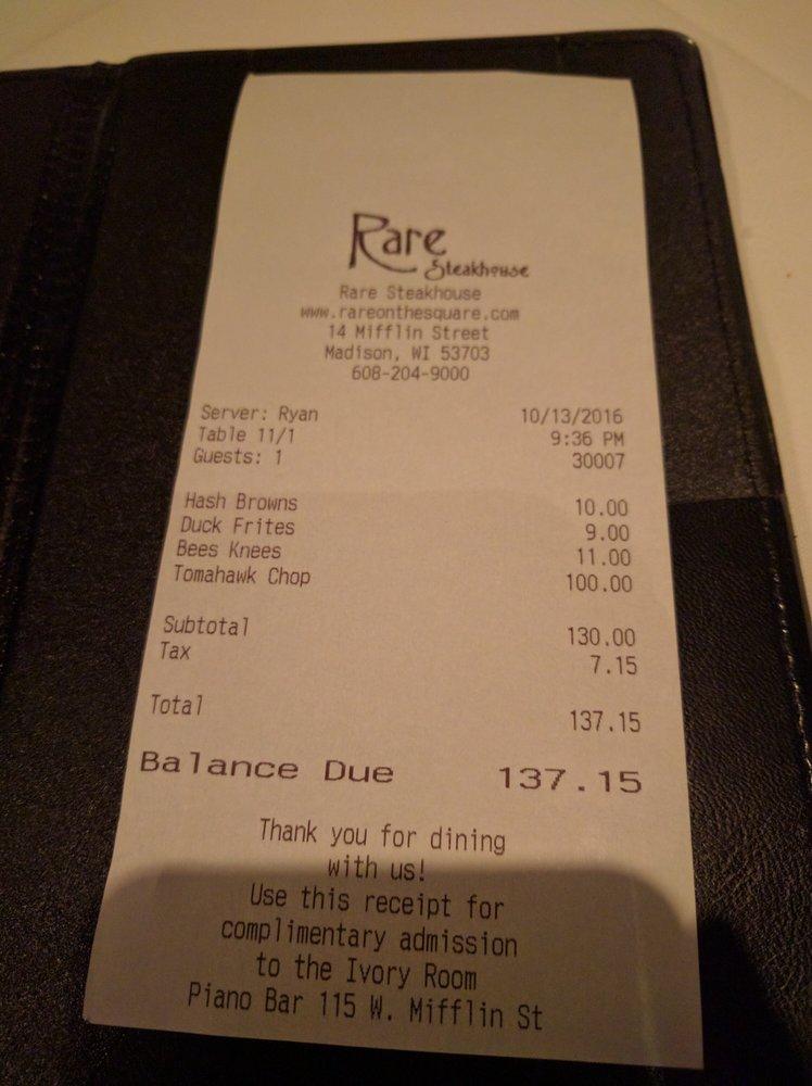 Menu at Rare Steakhouse, Madison