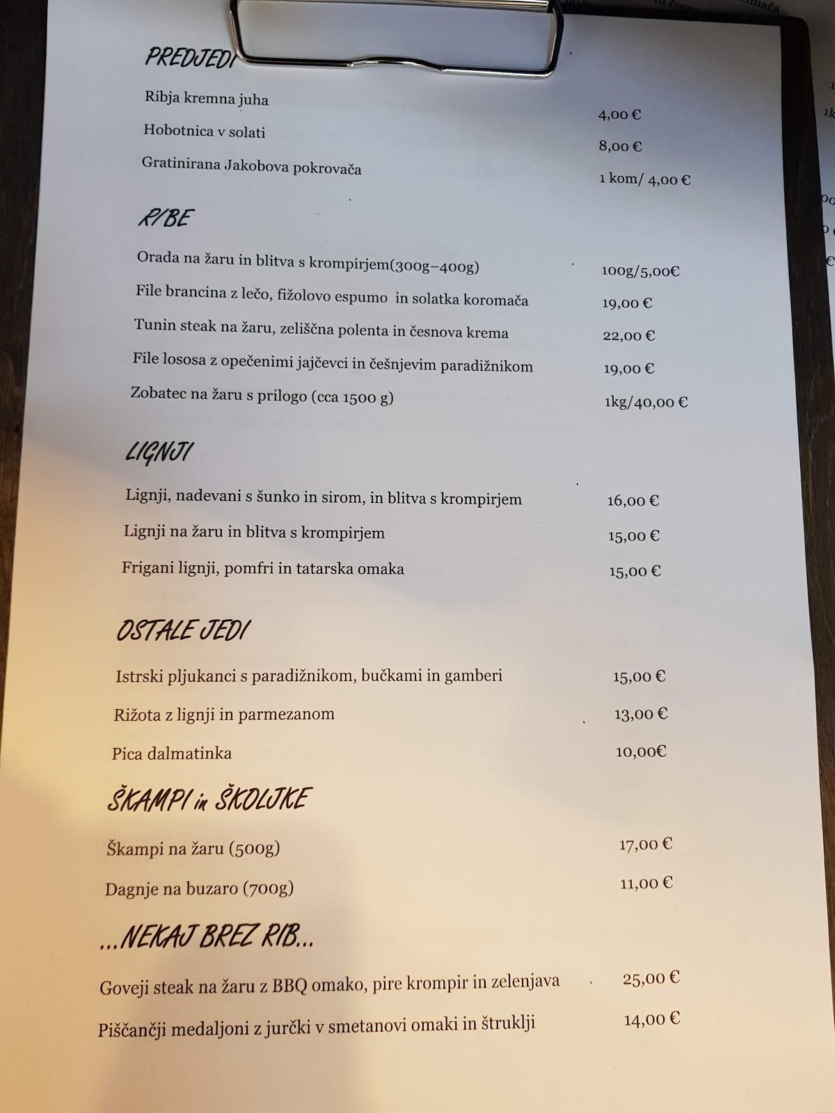 Menu at Restavracija in pizzerija Center, Miha Gluščič d.o.o ...