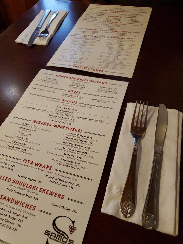 Menu at Samos Restaurant, Baltimore, 600 Oldham St