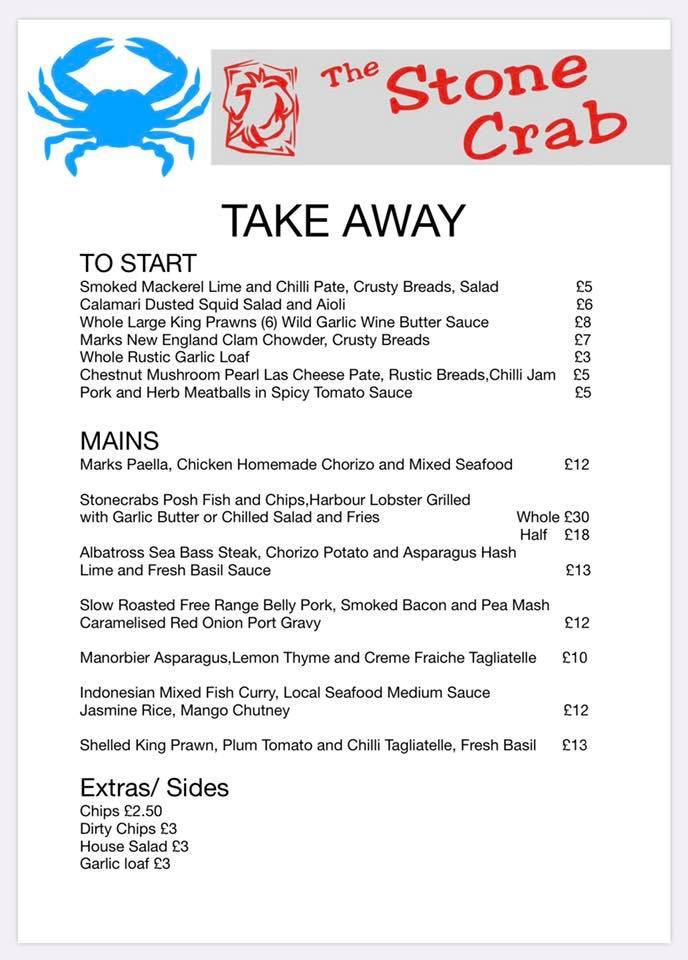 Menu at The Stone Crab restaurant, Saundersfoot
