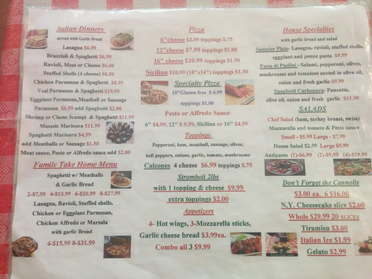 Menu at Tony's New York Style Italian restaurant, Tucson, E 22nd St