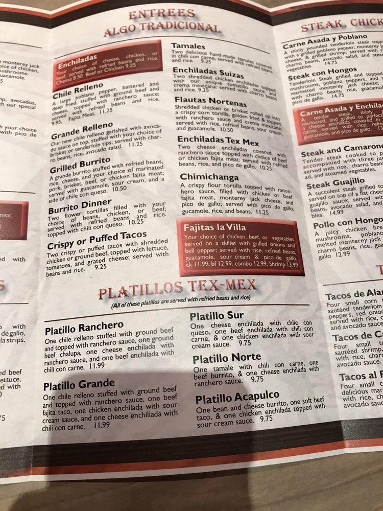 Menu at Villa Grande Mexican Restaurant, Fort Worth, TX-360 #101