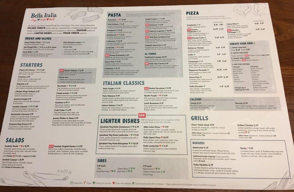 Menu at Bella Italia - Inverness restaurant, Inverness
