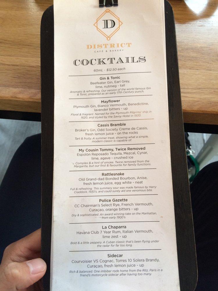 Menu at District Café & Bakery, Edmonton