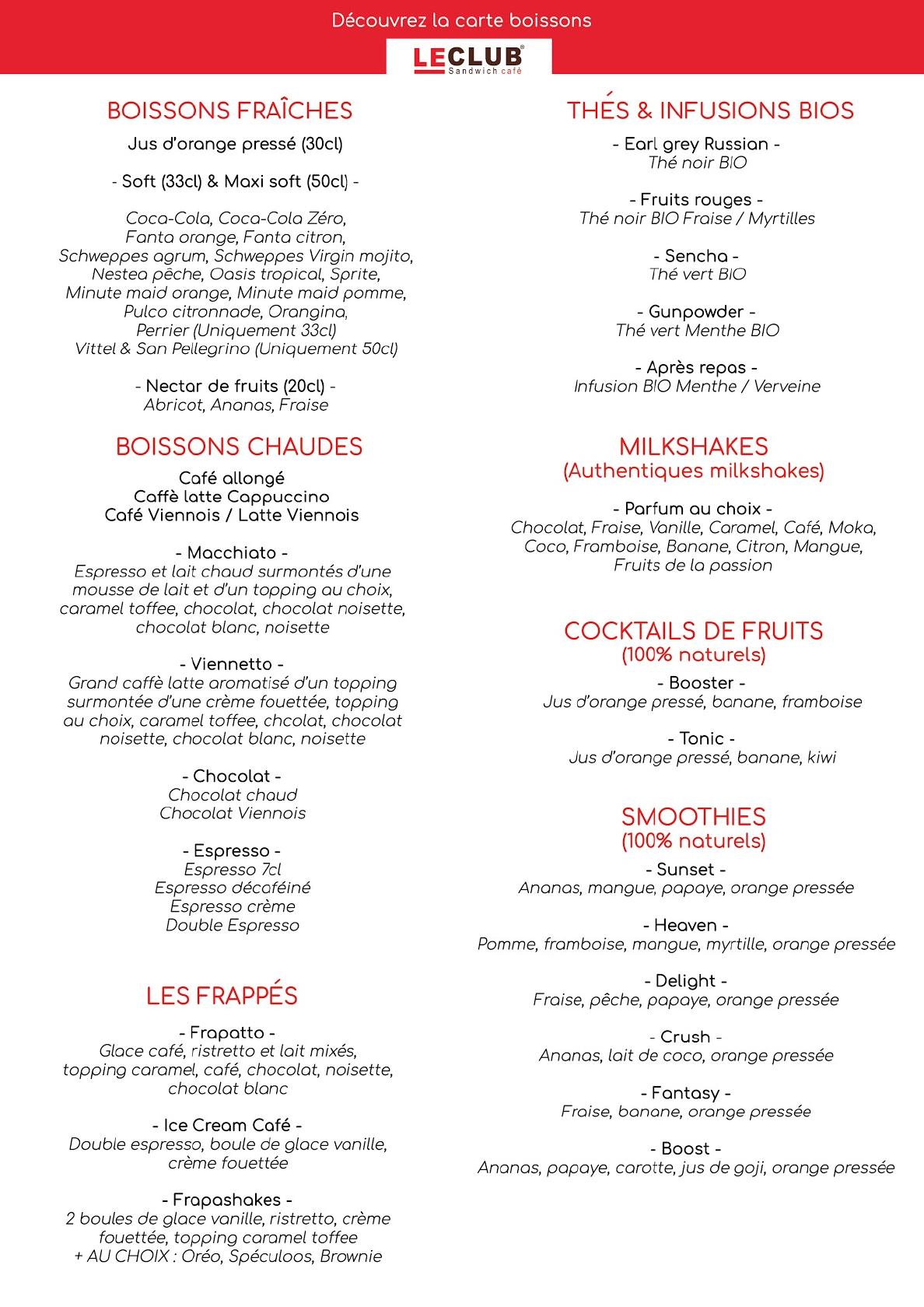 Menu au Le Club Café Glisy, Glisy