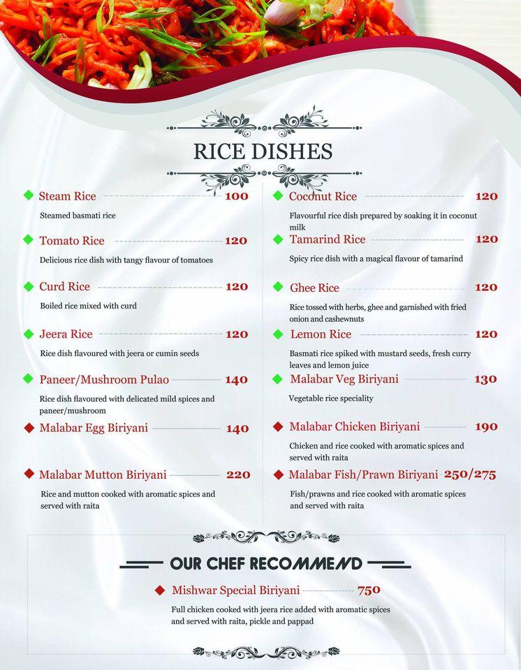 Menu at Mishwar restaurant, Chennai