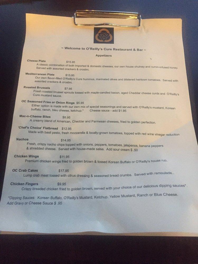 Menu at O'Reilly's Cure Restaurant & Bar, Scarborough
