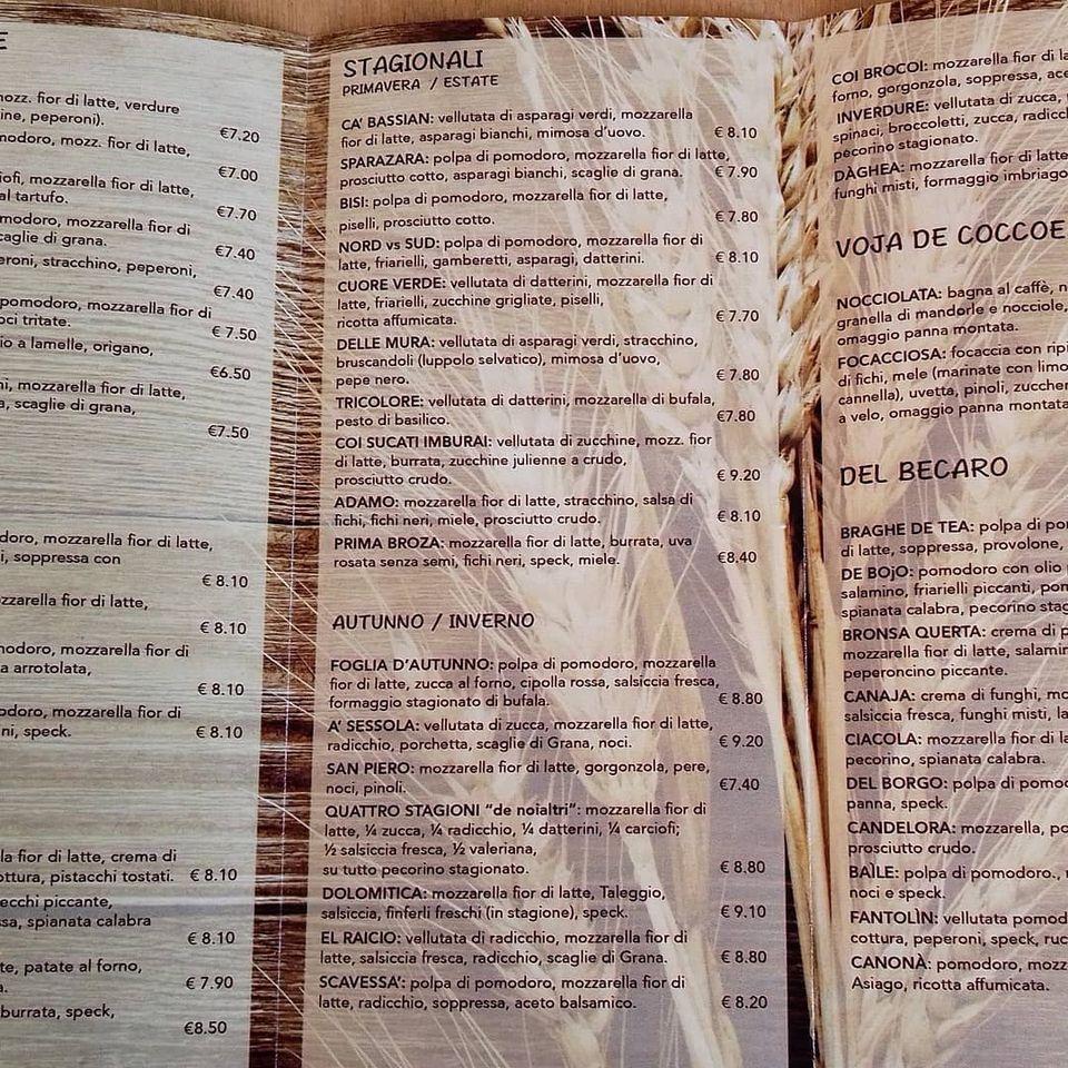 Menu da Pizzeria Novecento Veneto, Cittadella