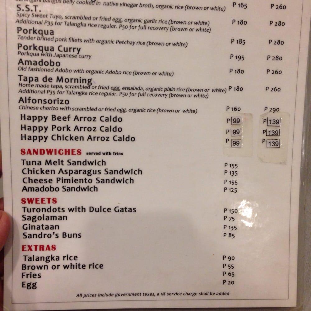 Menu at Recovery Food, Muntinlupa, Unit 10