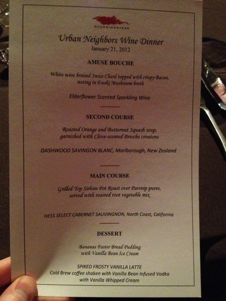 Menu at Red PrimeSteak steakhouse, Oklahoma City, 504 N Broadway Ave