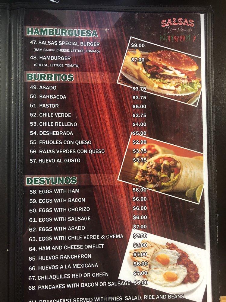 Menu at Salsas tacos and more restaurant, Seminole