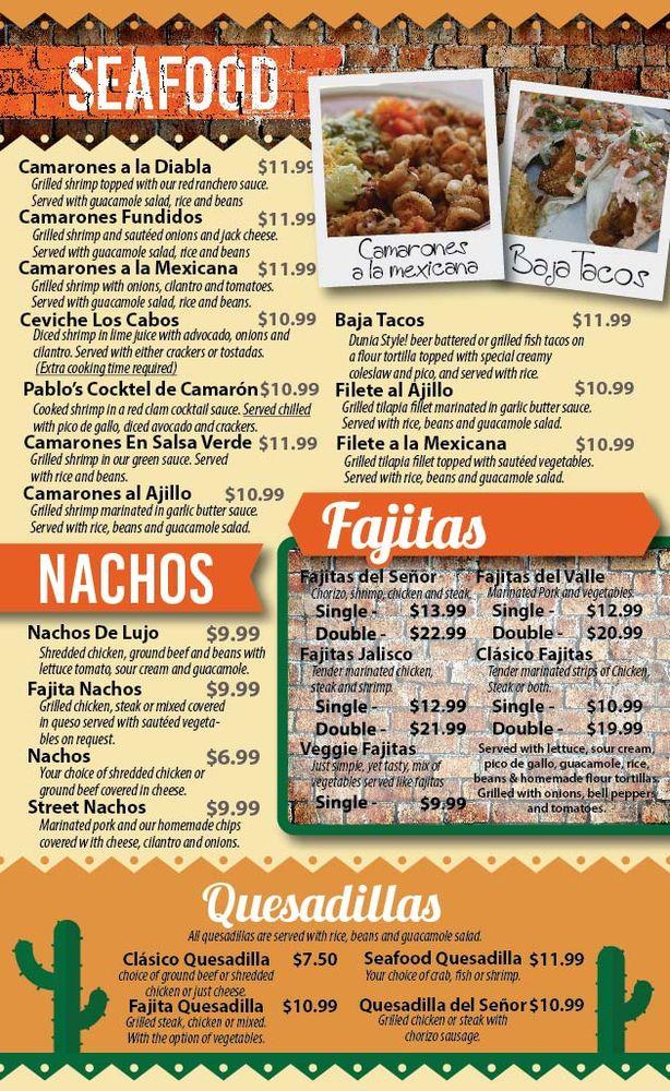 Menu at Señor Pablo restaurant, Sapulpa