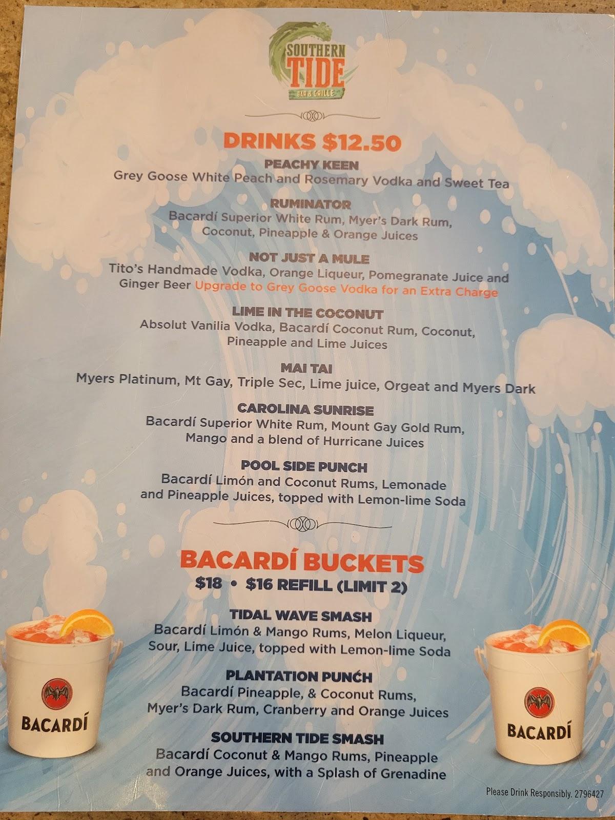 Menu at Southern Tide Bar & Grille, Myrtle Beach