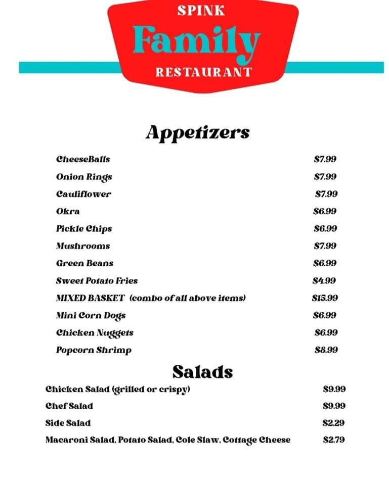 Menu at Spink Family Restaurant, Elk Point
