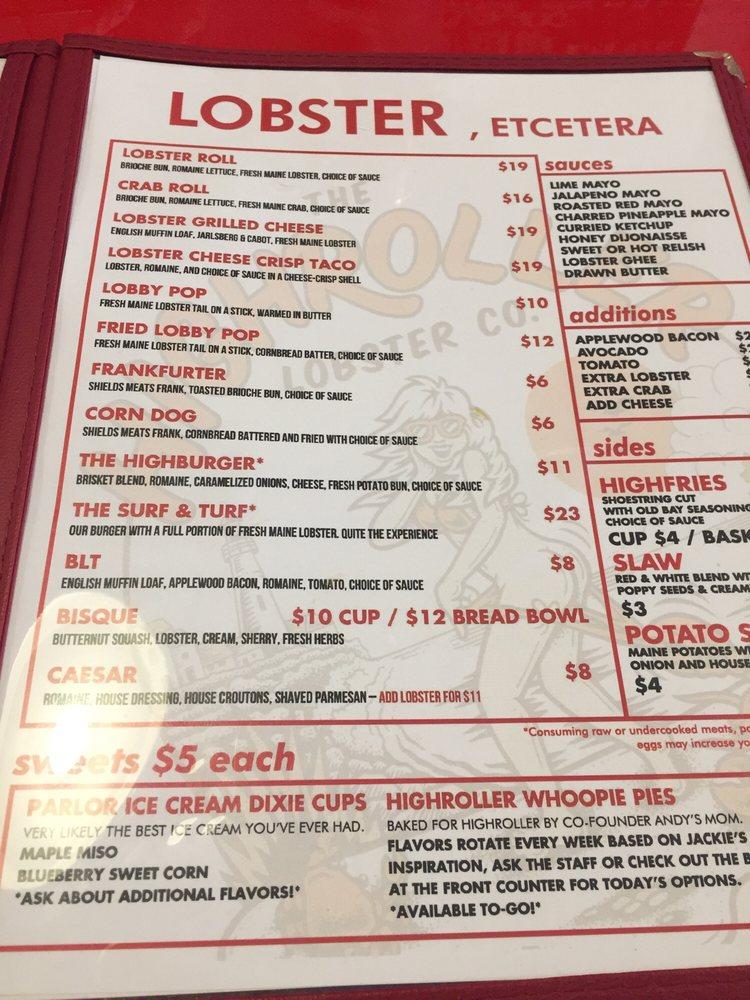 Menu at The Highroller Lobster Co. pub & bar, Portland