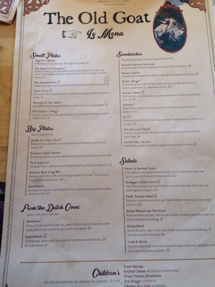 Menu at The Old Goat restaurant, Grand Rapids