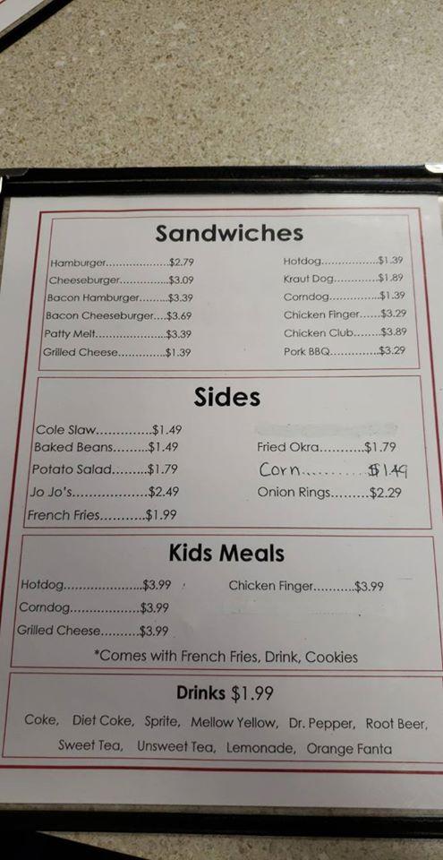 Menu at Wildcat Cafe, Guntersville