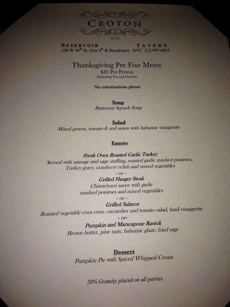 Menu at Croton Reservoir Tavern pub & bar, West New York
